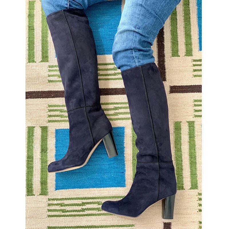 Bottes daim bleu marine bottes tube femme fabrication italienne – Mon ...