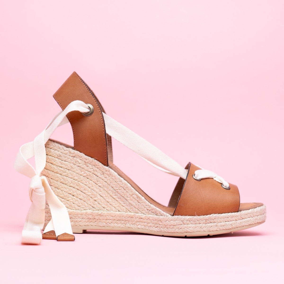 espadrilles compensées lacet cheville cuir camel talon 6cm – Mon Soulier