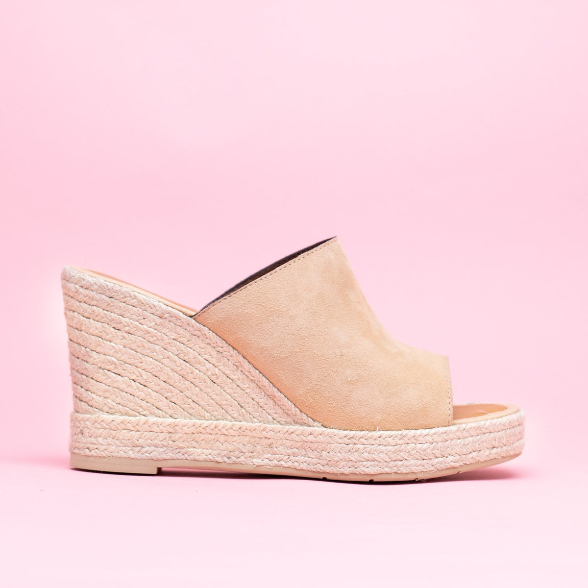 mule compensée daim sable sur semelle corde fabrication artisanale ...